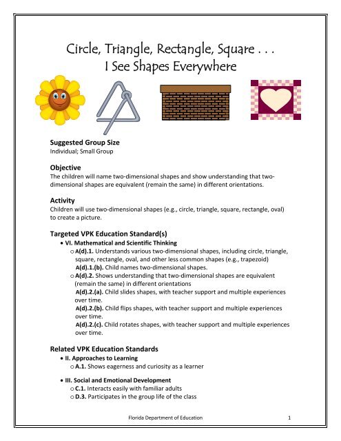 Circle, Triangle, Rectangle, Square - Florida Department of Education