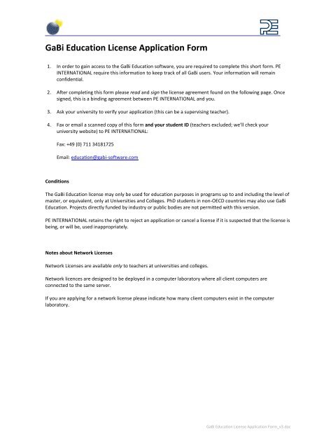 GaBi Education License Application Form - GaBi Software
