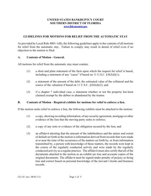 Guidelines for Motions for Relief from the Automatic Stay - Southern ...