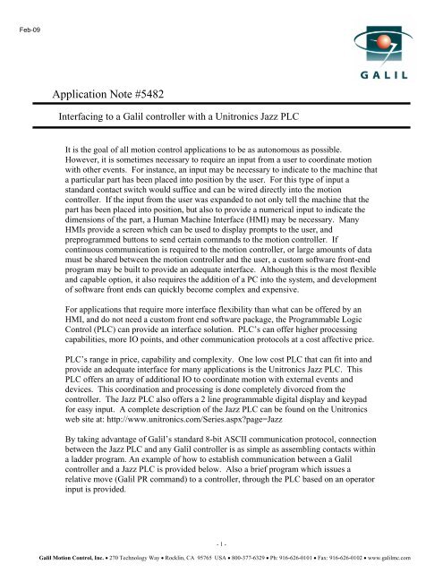 Application Note #5482 - Galil