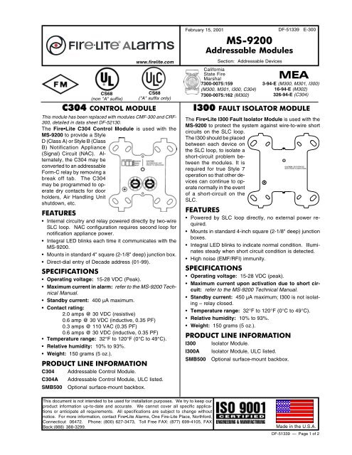 Data Sheet df-51339 - Fire-Lite Alarms
