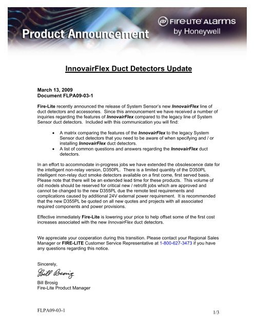InnovairFlex Duct Detectors Update - Fire-Lite Alarms