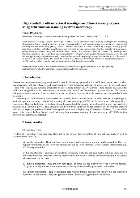 High resolution ultrastructural investigation of insect sensory organs ...