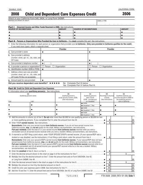 2008 Form 3506 -- Child and Dependent Care Expenses Credit