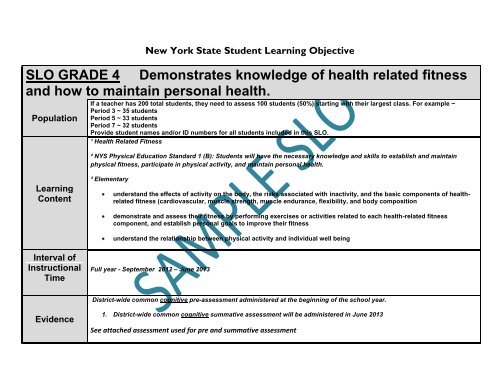 Sample 4th Grade SLO