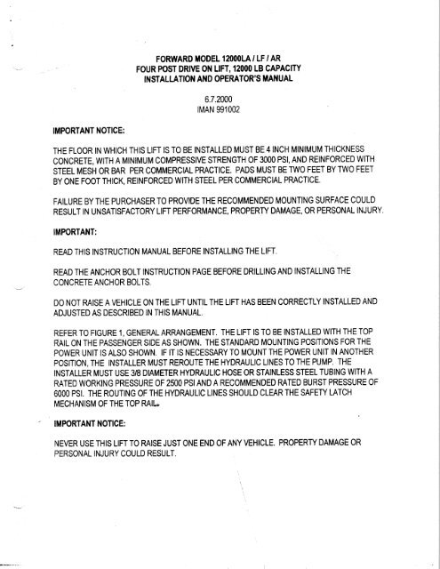 FORWARD LIFT 12000LA, 12000LF, 12000AR BREAKDOWN.pdf