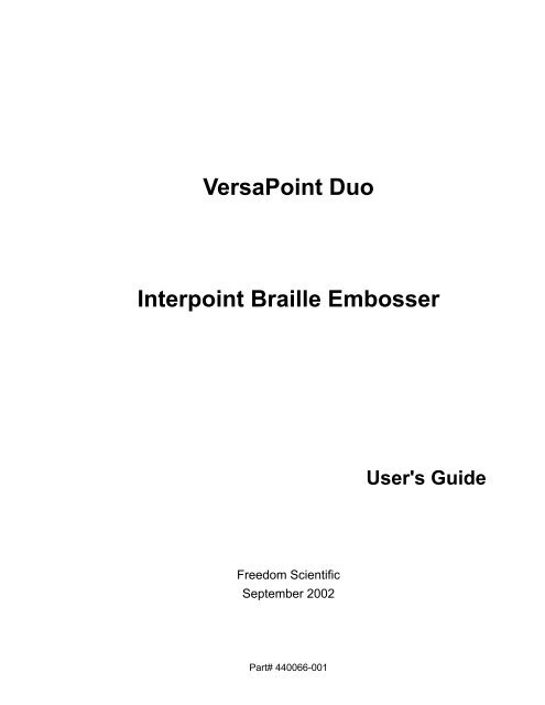 VersaPoint Duo Embosser User Manual (PDF) - Freedom Scientific