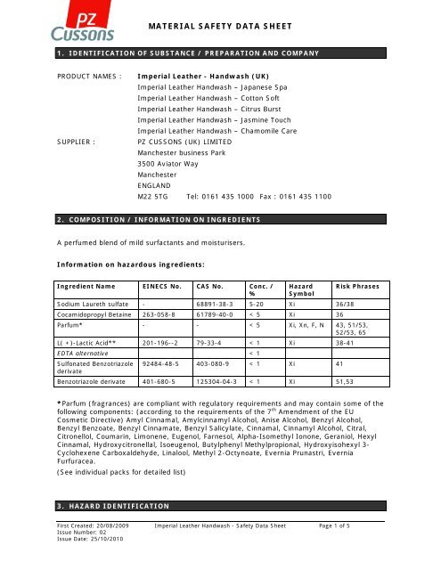MATERIAL SAFETY DATA SHEET - Avanti Cleaning Solutions