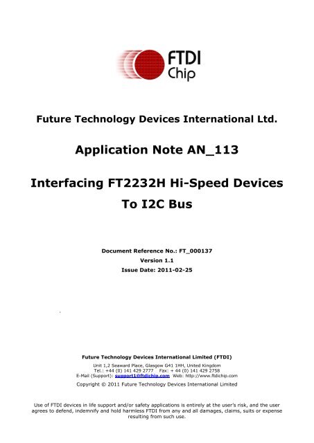 Interfacing FT2232H Hi-Speed Devices To I2C Bus - FTDI