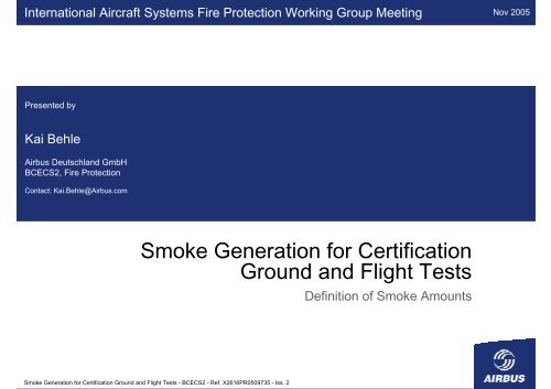 Smoke Generation for Certification Ground and Flight Tests - FAA