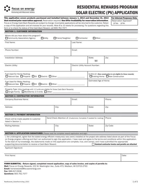 Download the Solar Electric Systems Application - Focus on Energy