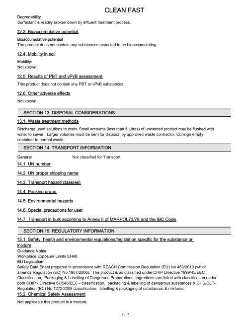 CLEAN FAST Degradability