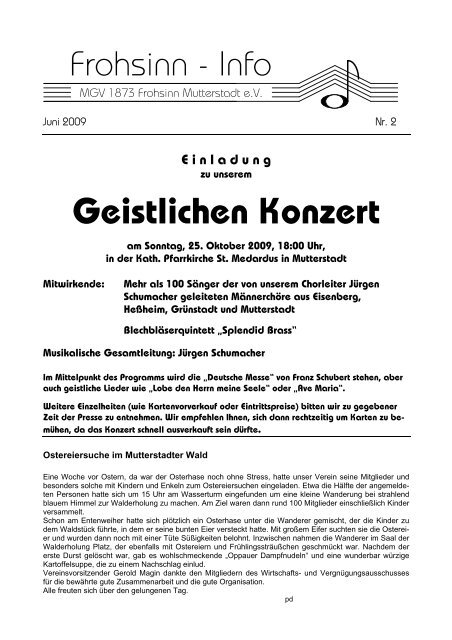 Info 2-2009 (pdf) - MGV 1873 Frohsinn Mutterstadt eV