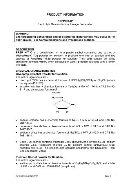 TGA PrepKit C PI Approved Sep03 - Fresenius Kabi Australia