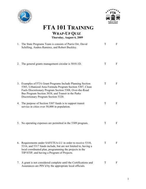 Fta Federal Requirements