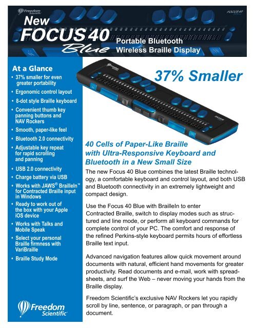 Focus 40 Blue Braille Display Data Sheet (PDF) - Freedom Scientific