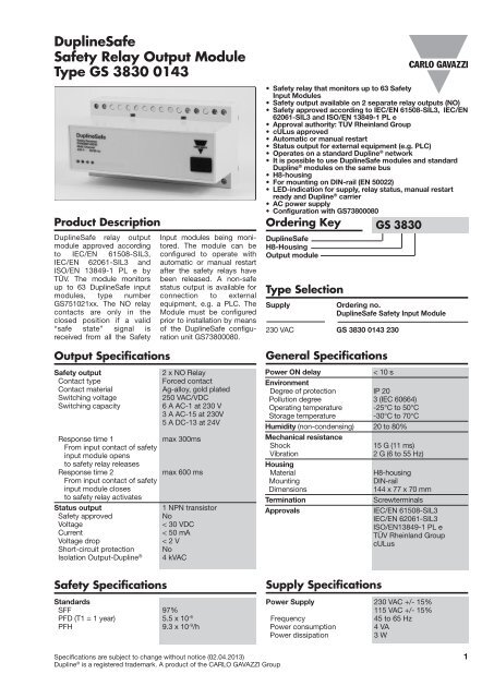 Safety Relay Output Module - Carlo Gavazzi