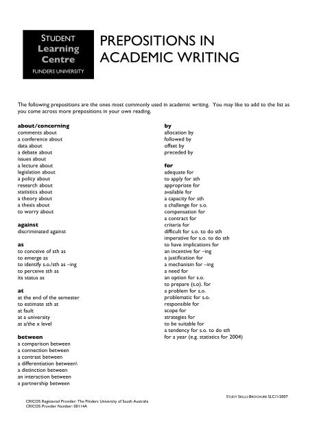 PREPOSITIONS IN ACADEMIC WRITING - Flinders University