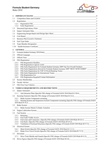 FSG RULES 2010 ver1.03 - Formula Student Germany