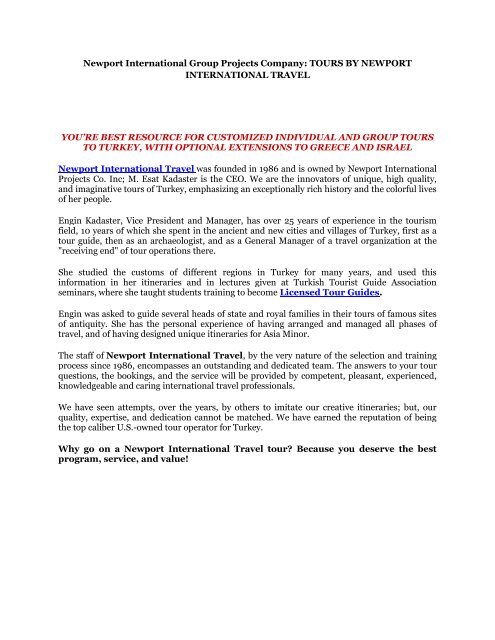 Newport International Group Projects Company: TOURS BY NEWPORT ...