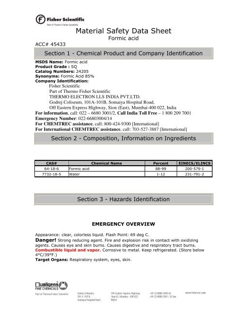 Formic acid 88% - Fisher Scientific: Lab Equipment