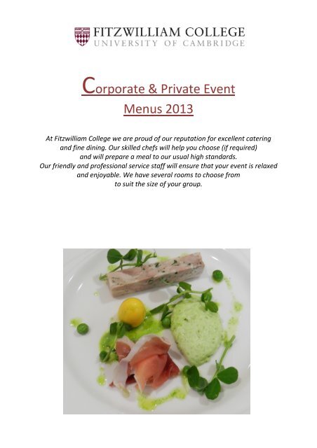 Conference Dinner Menus - Fitzwilliam College