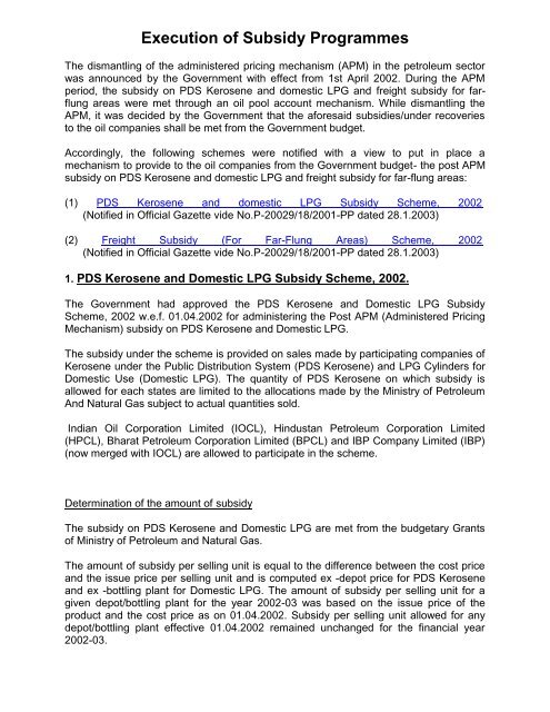 Execution of Subsidy Programmes