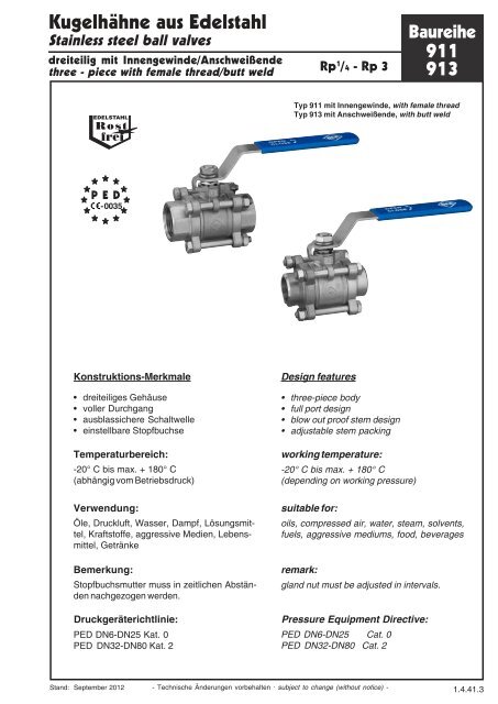 Datenblatt Kugelhahn_911_913 - G. Bee GmbH