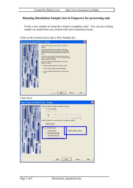 Dissolution Sample Set Wizard