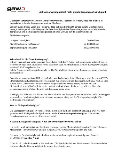 Lichtgeschwindigkeit ist nicht gleich ... - GA Weissenstein