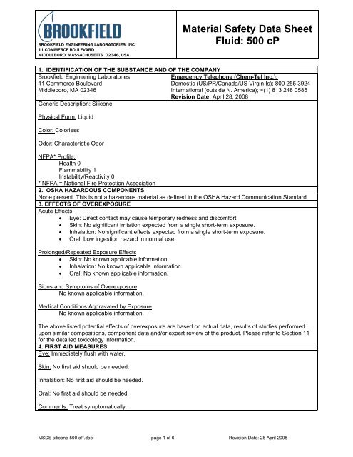 Material Safety Data Sheet Fluid: 500 cP
