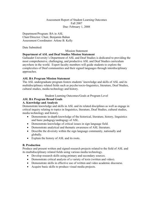 Assessment Report of Student Learning Outcomes - Gallaudet ...