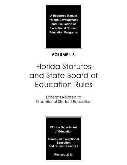 Florida Statutes and State Board of Education Rules: Excerpts ...