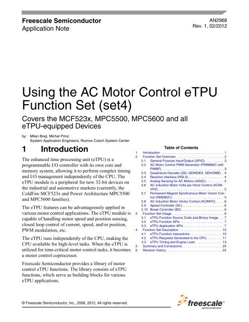 Using the AC Motor Control eTPU Function Set (set4) - Freescale ...