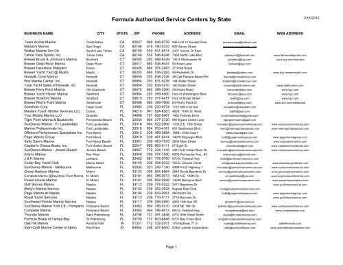Formula Authorized Service Centers by State - Formula Boats