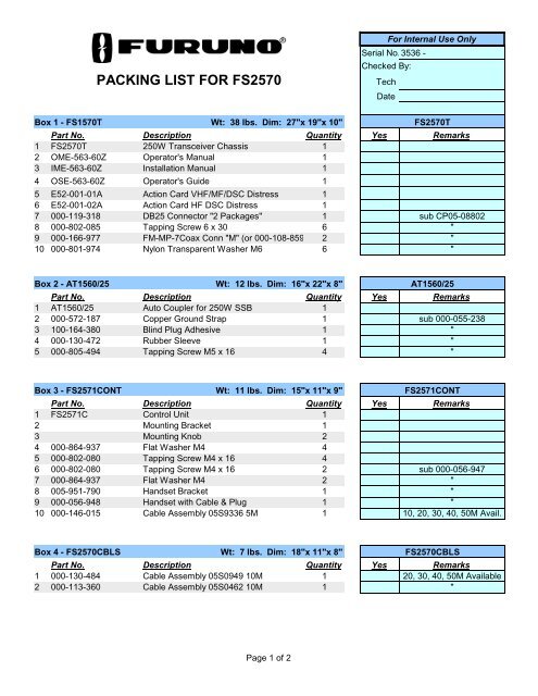 Packing List FS2570 (21 KB) - Furuno USA