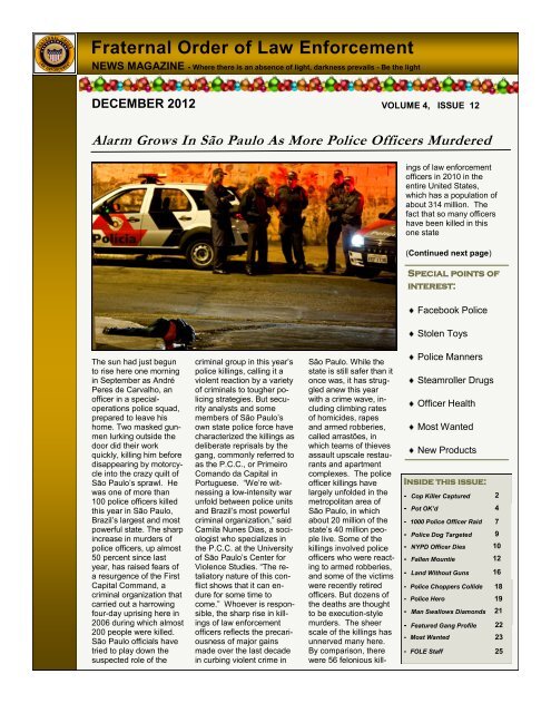 December 2012 Edition - Fraternal Order Law Enforcement