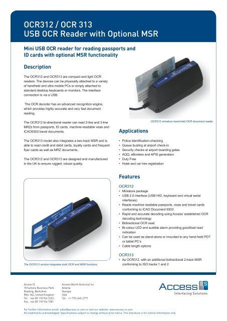 OCR312/313 datasheet - Access IS
