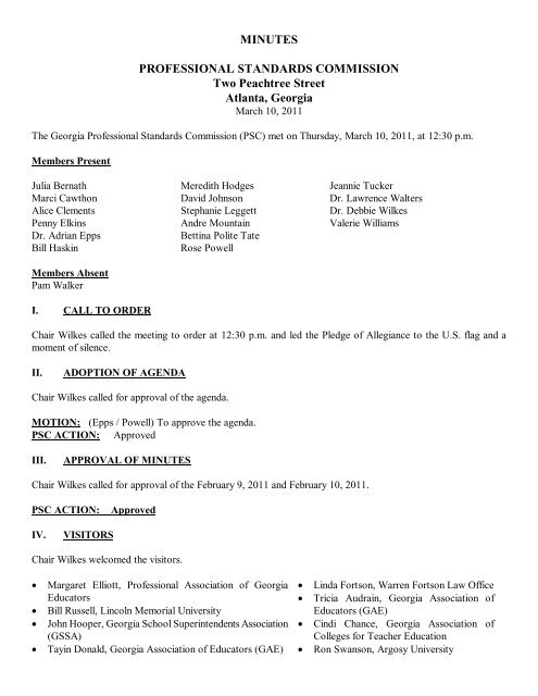 MINUTES PROFESSIONAL STANDARDS COMMISSION ... - GaPSC