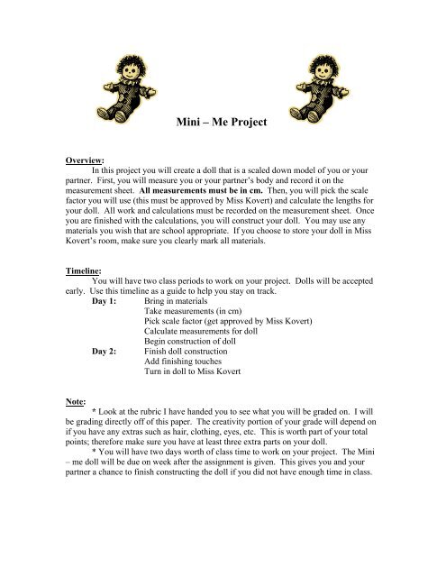 Algebra 1: Mini-me Project - Franklin College