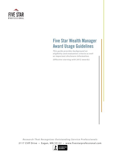 Five Star Wealth Manager Award Usage Guidelines