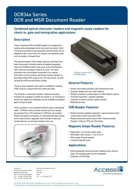 OCR34x combined OCR and MSR stand alone reader - Access IS