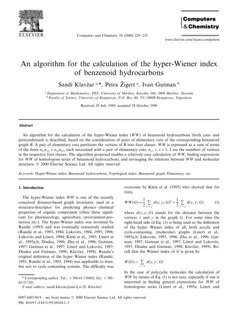 An algorithm for the calculation of the hyper-Wiener index of ...