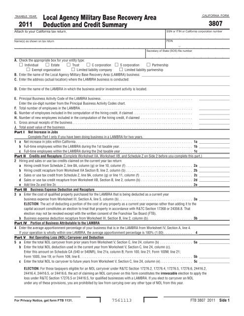 3807 Form - California Franchise Tax Board