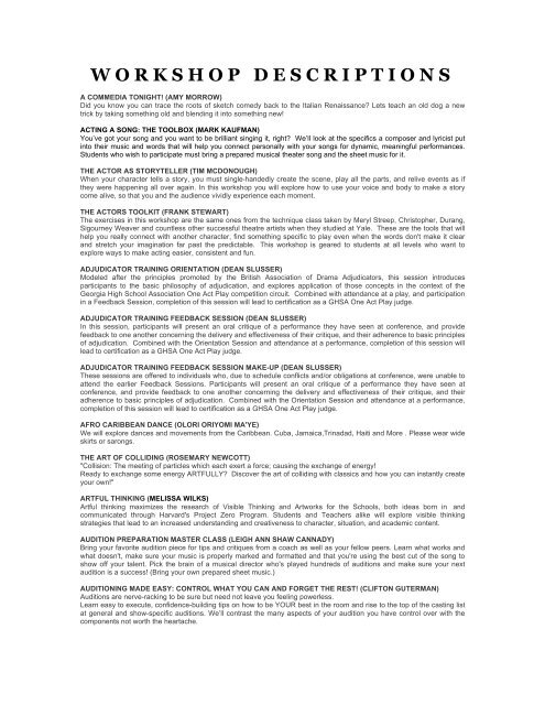 WORKSHOP DESCRIPTIONS - Georgia Thespians