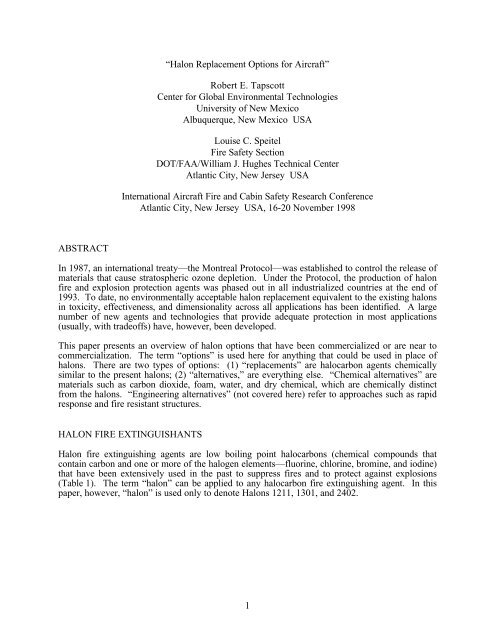 Halon Replacement Options for Aircraft - Fire Safety Branch - FAA