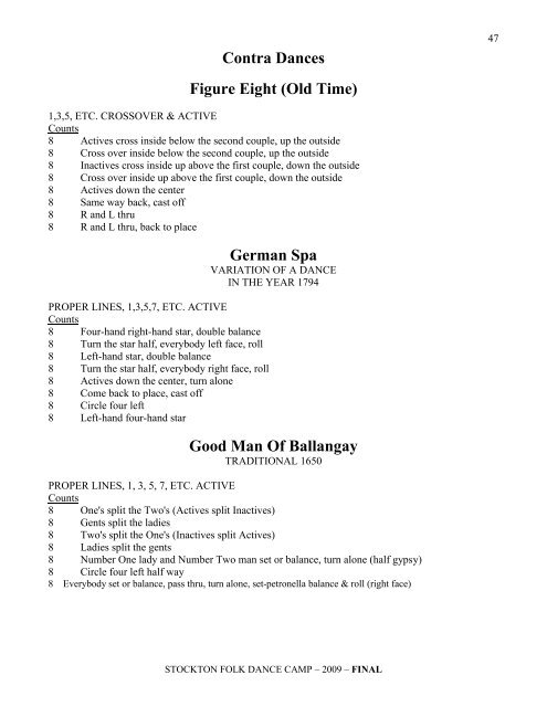 Contra Dances Figure Eight - Stockton Folk Dance Camp