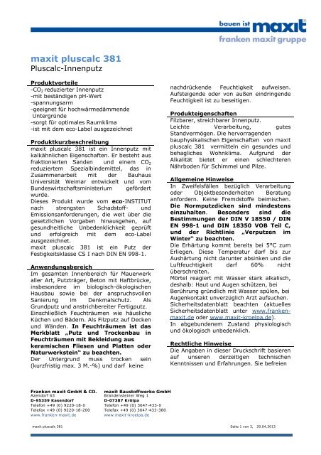 maxit pluscalc 381 - maxit Baustoffwerke GmbH