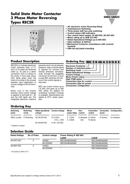 Solid State Motor Contactor 3 Phase Motor Reversing Types REC2R