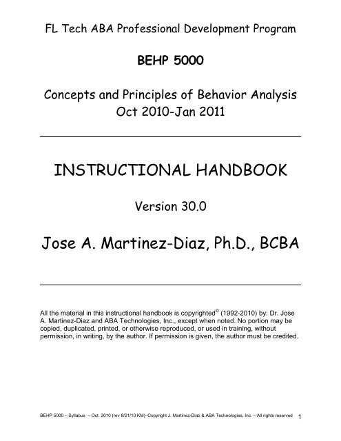 INSTRUCTIONAL HANDBOOK - Florida Institute of Technology